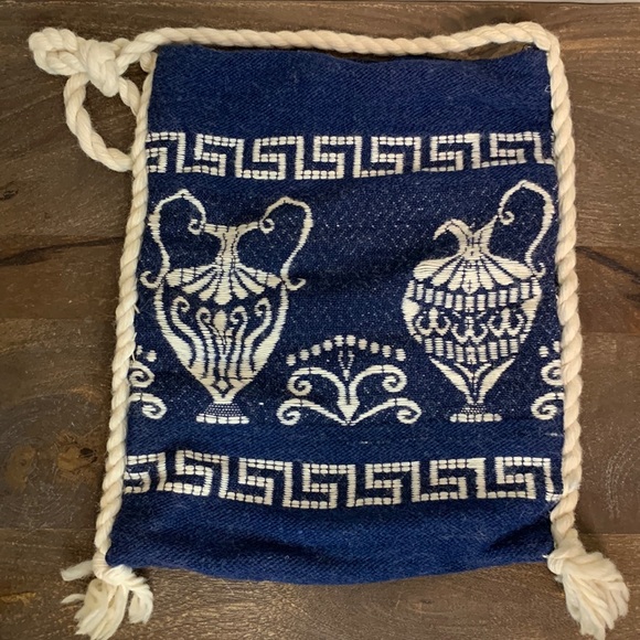 Hand Crafted | Bags | Handmade Blue White Woven Fabric Greek Key Motif ...